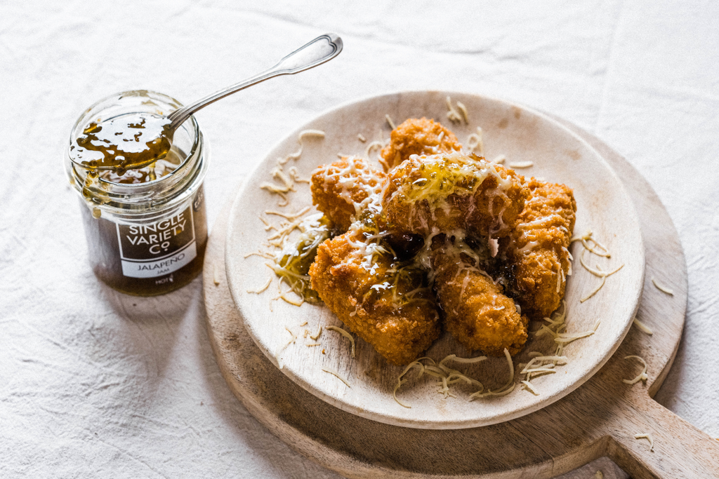 Cheesy Croquettes with Single Variety Jalapeno Jam